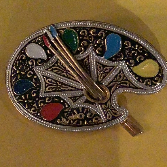 Jewelry | Vintage 196s Damascene Painters Palette And Brushes Brooch ...